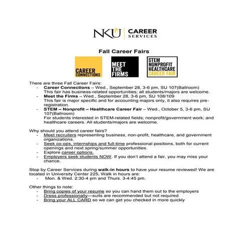 Fall Career Fairs for Leaders Link | PDF