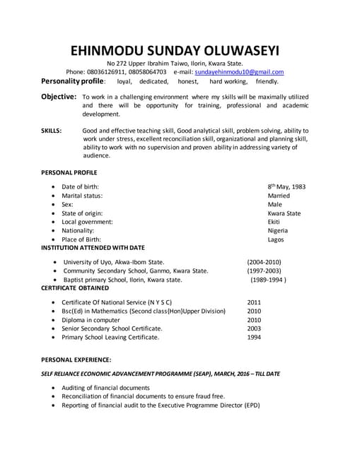 ABAH OBINNA DANIEL C.V 2 | DOCX | Business | Business and Finance