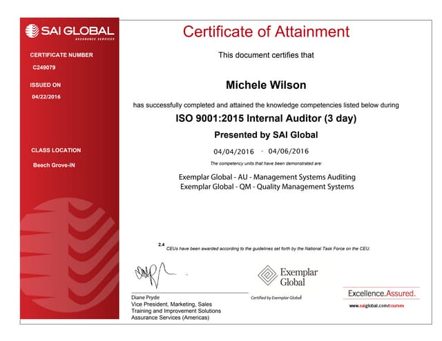 Internal Auditor Certificate