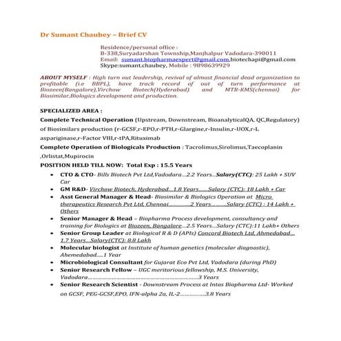 Dr Sumant Chaubey CV | DOC