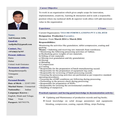 Anil yeluri formulations cv | DOC