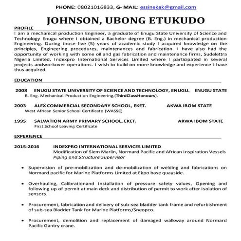 JOHNSON, UBONG ETUKUDO CVdoc - Copy | DOCX | Business and Finance