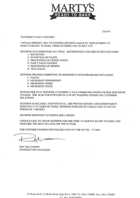 recommendation letter baker | PDF