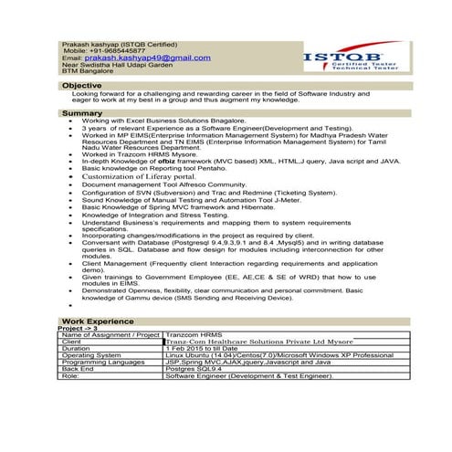 Prakash-kashyap-ISTQB-Certified-Software-Engineer-Exp-3-Years | DOC | Operating Systems ...