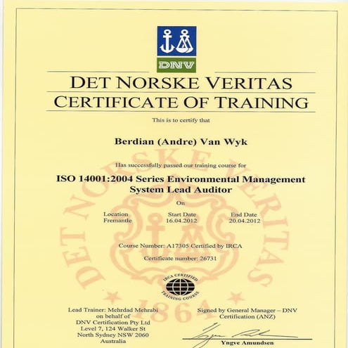 Lead Auditor ISO 14001 Environmntal Systems -DNV | PDF
