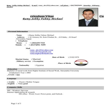 The new 111Curriculum Vitae of Ramy sobhy michael f | PDF