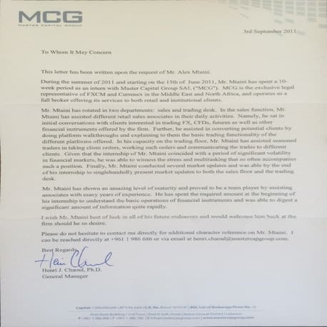 FXCM - Recommendation Letter | PDF