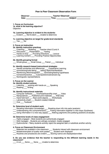 Peerto peerclassroomobservationform | PDF