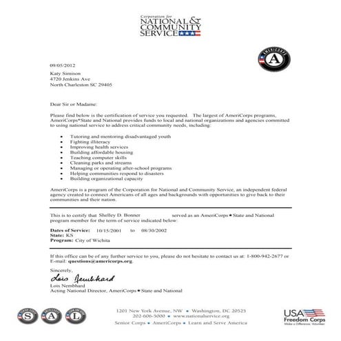 Americorps Letters | PDF | Education