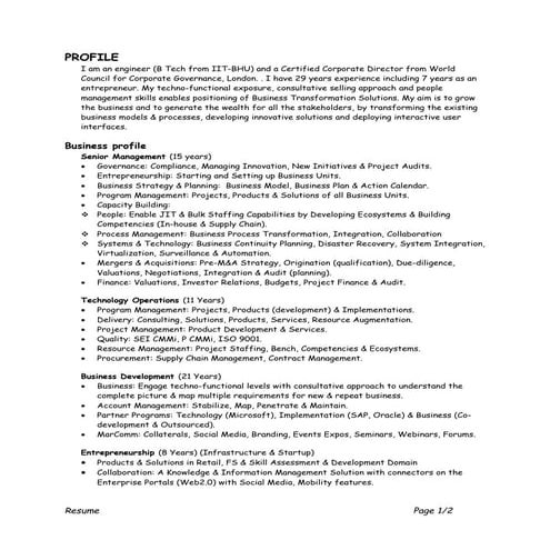 Profile - Vilas V Rao | PDF