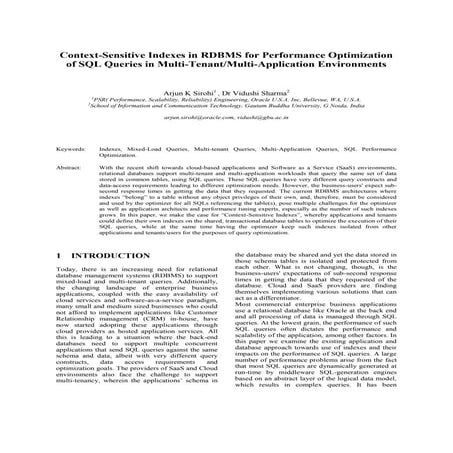 Context-Sensitive Indexes for Performance Optimization of SQL Queries in Multi-Tenant-Multi ...
