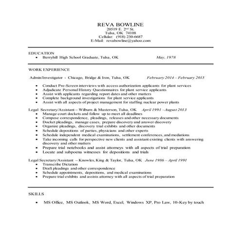 Reva Bowline Resumes | PDF