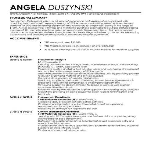Angela Duszynski Resume 2 | DOC | Logistics | Business