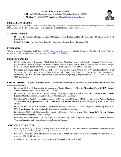Cv govind acharya for senior engineer | DOCX | Civil Engineering Industry | Industries