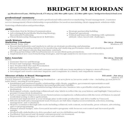 Bridget M Riordan Resume | DOCX