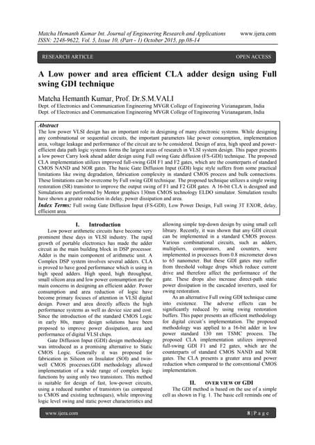 Design Of Low Power Cmos Logic Circuits Using Gate Diffusion Input Gdi Technique Pdf 