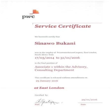 Service Certificate | PDF