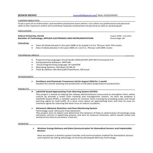 jeswin resume | PDF