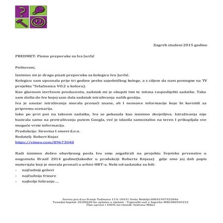 Pismo preporuke Iva MJurcic | DOCX