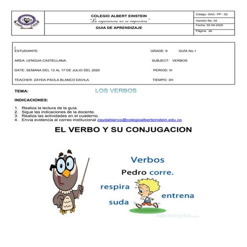 guía practica para trabajar las clases de verbo | PDF