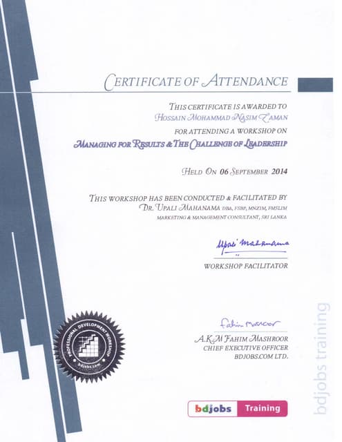 2013 Corporate Vision Training Certificate | PDF