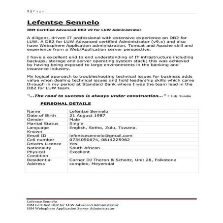 Lefentse Sennelo - CV | PDF
