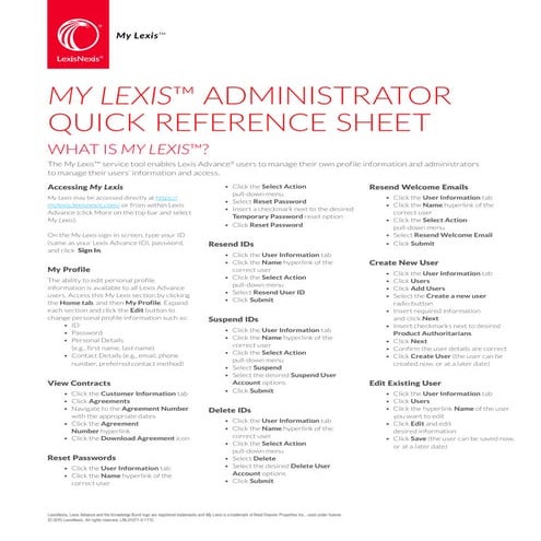My Lexis - Administrator Quick Reference Sheet | PDF
