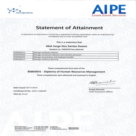 Statment of Attainment_AIPE | PDF