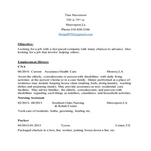 Tina Stevenson(RESUME) | PDF