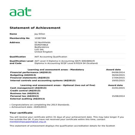 Level 4 Statement of Achievement | PDF