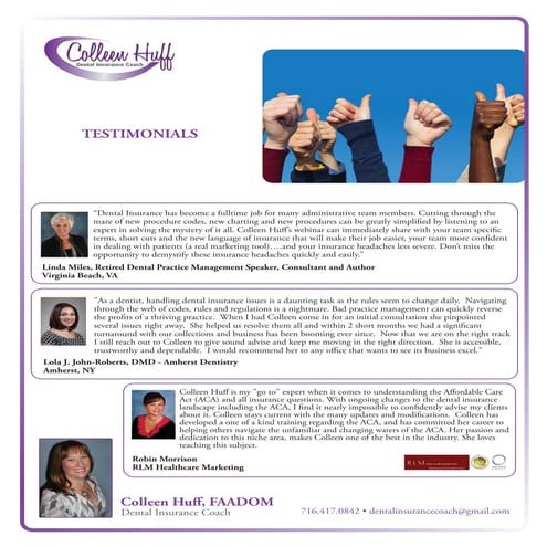 Colleen Huff Speaker Packet - Testimonials | PDF