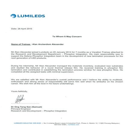 Recommendation Dr. Sam Letter - Principal Engineer | PDF