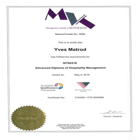 QUAL_002_SIT60316_ADV DIP HOSPITALITY MGT | PDF