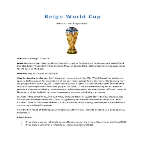 Reign World Cup | DOCX | Soccer | Sports