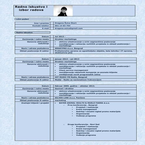 Radno iskustvo i izbor radova -za Linkedin, 2015 | PDF
