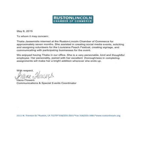 Thalia Recom Letter Chamber of Commerce | PDF