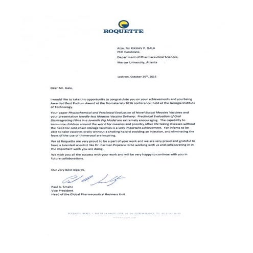 Roquette Letter Rikhav Gala | PDF