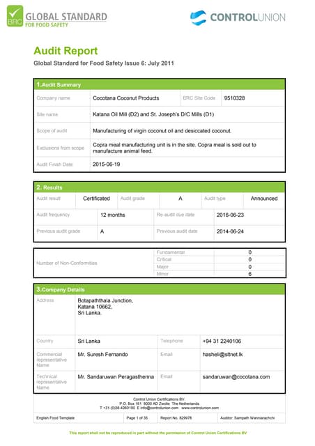 BRC certificate | PDF