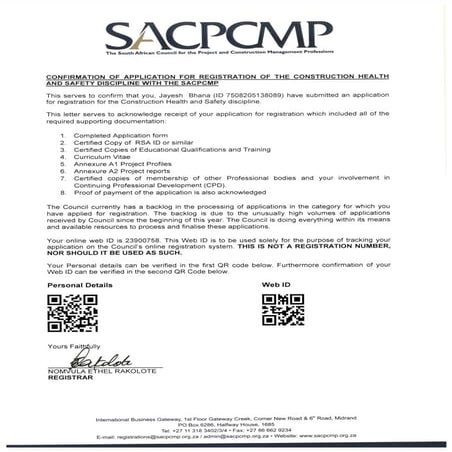 CONFIRMATION OF REGISTRATION SACPCMP | PDF