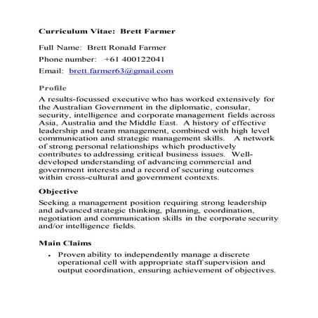 Brett Farmer CV May 2015 | DOCX