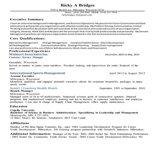 Ricky Bridges 21st Century Manager Resume | DOCX