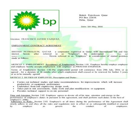 British Petroleum Qatar. contract | DOCX