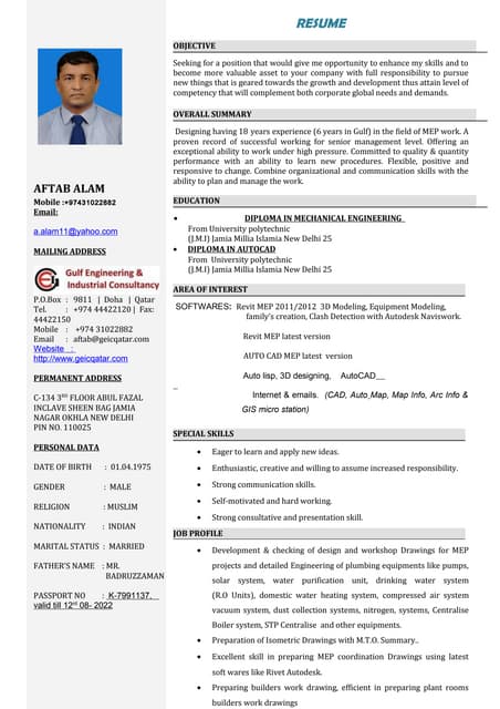 CV_ BIM Revit Mep Modeler & Draftsman | DOCX