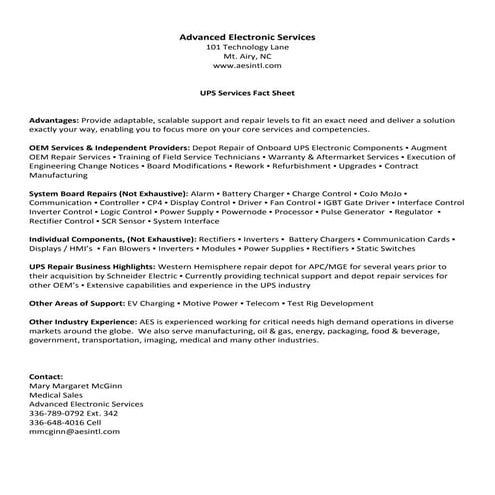 AES UPS Support Fact Sheet | PDF