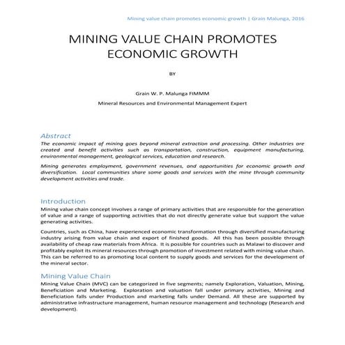 MINERAL VALUE CHAIN PROMOTES ECONOMIC GROWTH | PDF