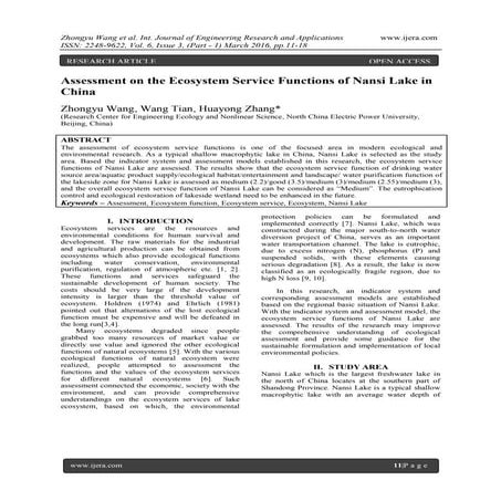 Assessment on the Ecosystem Service Functions of Nansi Lake in China | PDF