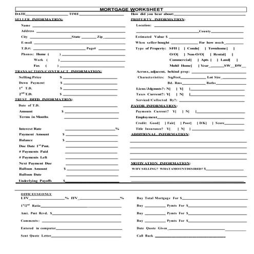 MORTGAGE WORKSHEET | DOCX