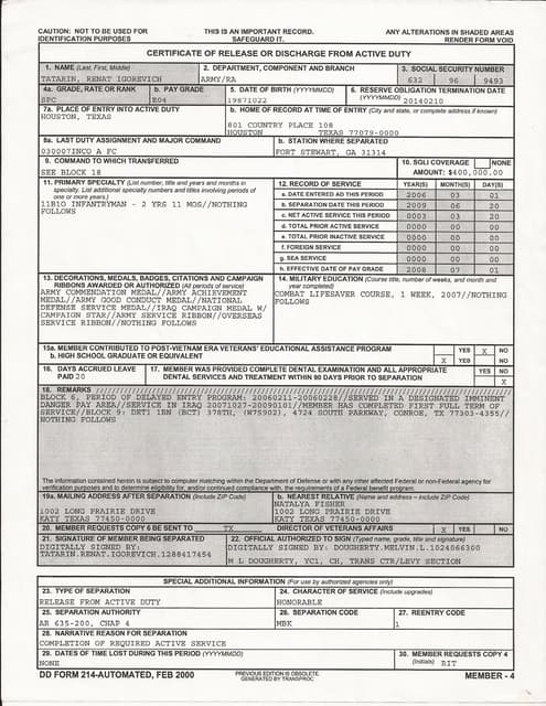 Ronnie Lee Jr's DD-214 Military Document | DOCX