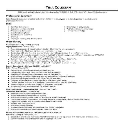 Tina Coleman - Resume (Beauty) | PDF