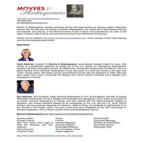 Movers & Shakespeares Brief Description | PDF